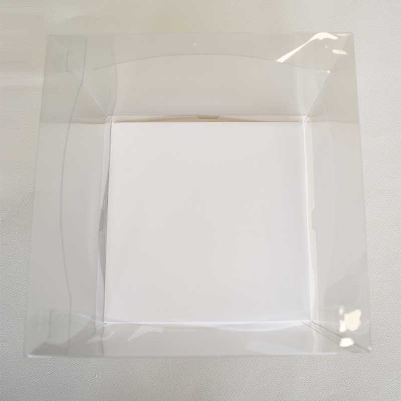 Square Transparent Cake Box with white base and lid - Side 30xH34cm.